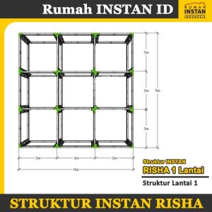 PAKET Struktur RISHA 1 Lantai uk.9×9 m2 – Rumah INSTAN Indonesia